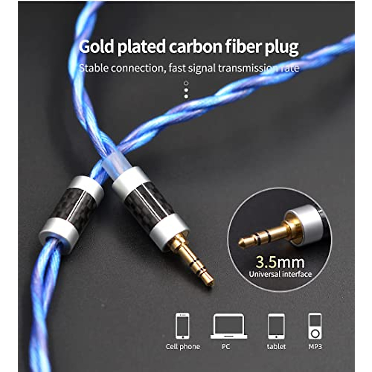 KZ Headphone/Earbuds/in-Ear Earphone Upgrade Cable,Upgrade 498-core Single Crystal Copper Silver-Plated Cable 0.75MM 2pin Gold-Plated pin 3.5mm Audio Plug (C Pin Translucent Blue)