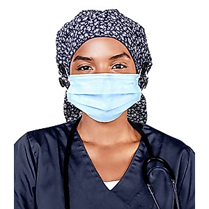 Winitas Satin Working Cap with Buttons Tie Back Adjustable for Women Long Hair