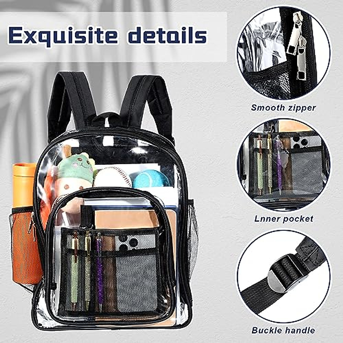Paterr 2 Pcs Clear Backpack Set Clear Lunch Bag Plastic PVC See Through Heavy Duty Clear Tote Bag Stadium Approved with Zippers Adjustable Shoulder Straps for Work Travel Women Men Officers Festival