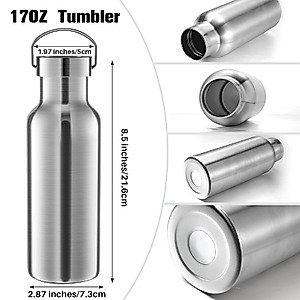 10 Pack 17oz Stainless Steel Sports Water Bottle Double Wall Insulated Bottle with Handle and Vacuum Seal Leakproof Lid for Cyclists Runners Hikers Beach Goers Picnics Camping Gift (Silver)