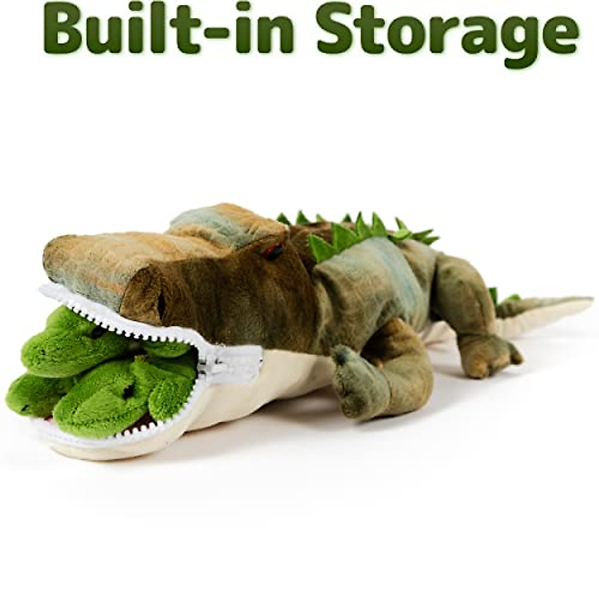 PREXTEX Plush Alligator Toys Stuffed Animal w/ 3 Alligator Baby Stuffed Animals - Big Alligator Zippers 3 Little Plush Baby Alligators - Alligator Plush Toys for Kids 3-5 - Gift for Alligator Lovers