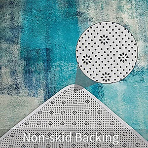 MitoVilla 4 Pcs Teal Blue Bathroom Sets with Shower Curtain and Rugs, Turquoise Shower Curtain Sets with Rugs for Bathroom Decor, Ombre Grunge Bathroom Decor Curtain Sets with Mats and Accessories