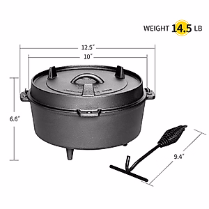 EDGING CASTING Pre-Seasoned Cast Iron Dutch Oven With Skillet Lid, Outdoor Camping Deep Pot for Camping Fireplace Cooking BBQ Baking Campfire, Leg Base, 4.5 Quart