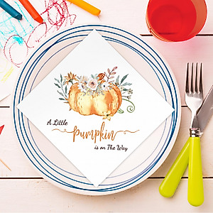 50 Pack A Little Pumpkin is On The Way Disposable Paper Napkins Little Pumpkin Baby Shower Disposable Hand Towel Pumpkin Guest Napkin for Boys Girls Party Supplies for Baby Shower Gender Reveal Party