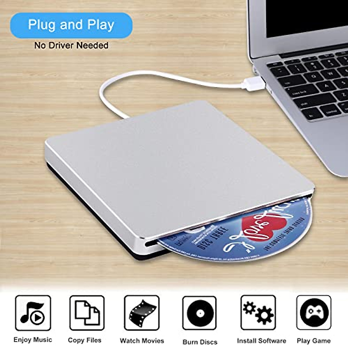 Guamar External DVD Drive,USB Type C Superdrive CD DVD+/-RW Drive DVD/CD ROM Burner Writer Optical Disk Reader Player for Laptop Apple Mac MacBook Pro Air PC Windows 11
