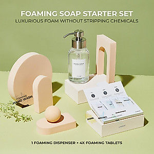 MaisoNovo Bathroom Soap and Lotion Dispenser Set - White Glass Black Pumps x 2-4 Mixed Pack Foaming Hand Soap Refill Tablets