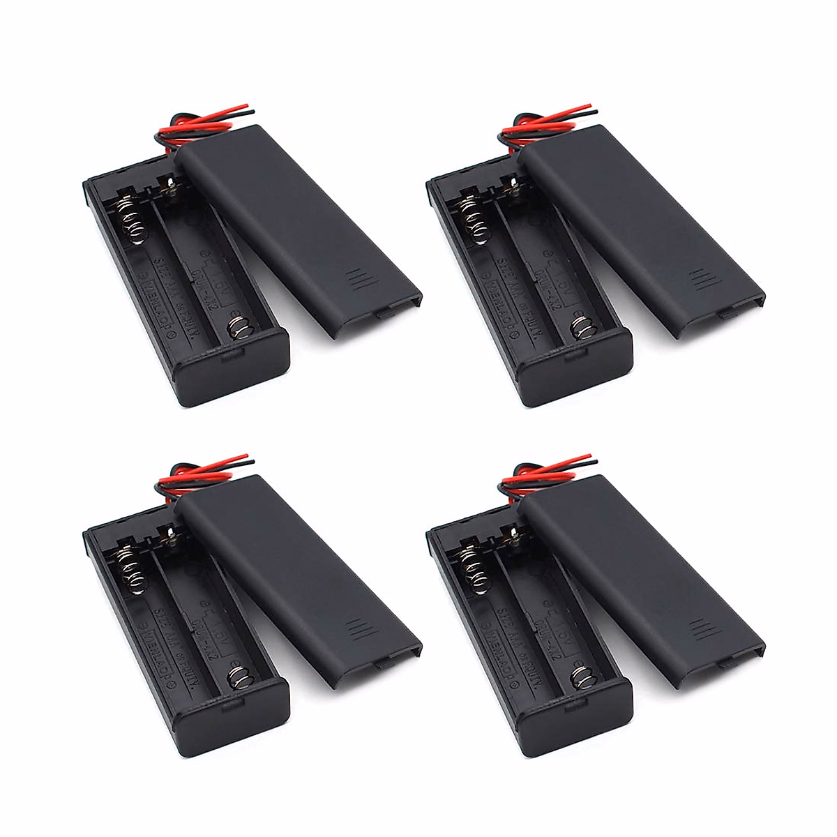 OLIREXD 2 AAA Battery Holder with Switch ON Off Case Back Cover with Cord Wire Leads 2X 1.5V 3 Volt Batteries Charger Holder Spring Clip Storage Box Cell Cable (4-Pack)