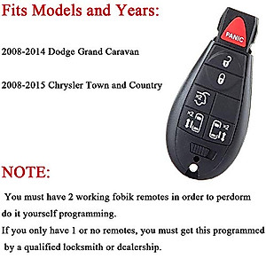 6 Button Key Fob Compatible for 2008-2015 Chrysler Town and Country,2008-2014 Dodge Grand Caravan Keyless Entry Remote Replacement for M3N5WY783X IYZ-C01C