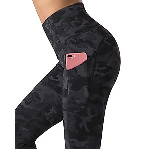 Dragon Fit High Waist Yoga Leggings with 3 Pockets,Tummy Control Workout Running 4 Way Stretch Yoga Pants (Small, Black&Grey Camo)