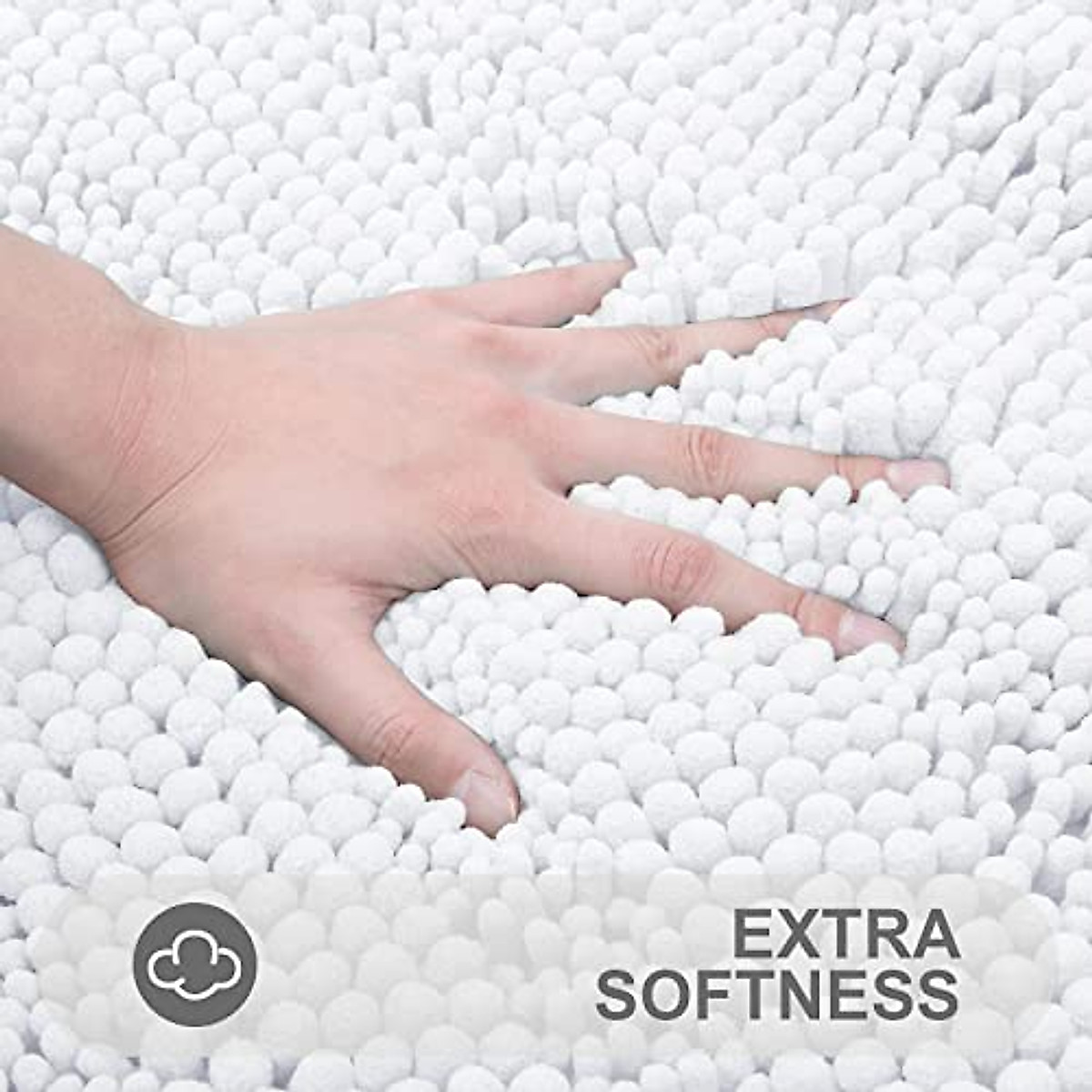 Grandaily Chenille Striped Bathroom Rug Mat, Extra Thick and Absorbent Bath Rugs, Non-Slip Soft Plush Shaggy Bath Carpet, Machine Wash Dry, Bath Mats for Tub, Shower and Bath Room, 24x16, White