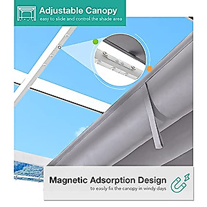 Patiorama 10’ x 10’ Outdoor Retractable Pergola with Sun Shade Canopy, White Patio Aluminum Shelter Grape Trellis, Patio Gazebo Pergola, Large Pavillion Grill for Garden Porch Yard BBQ (Gray)