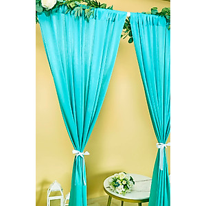 SHERWAY 9.6 Feet x 10 Feet Aqua Silky Soft Curtain Wedding Backdrop Drapes, Slightly Shiny Satiny Window Curtains for Party Ceremony Decoration