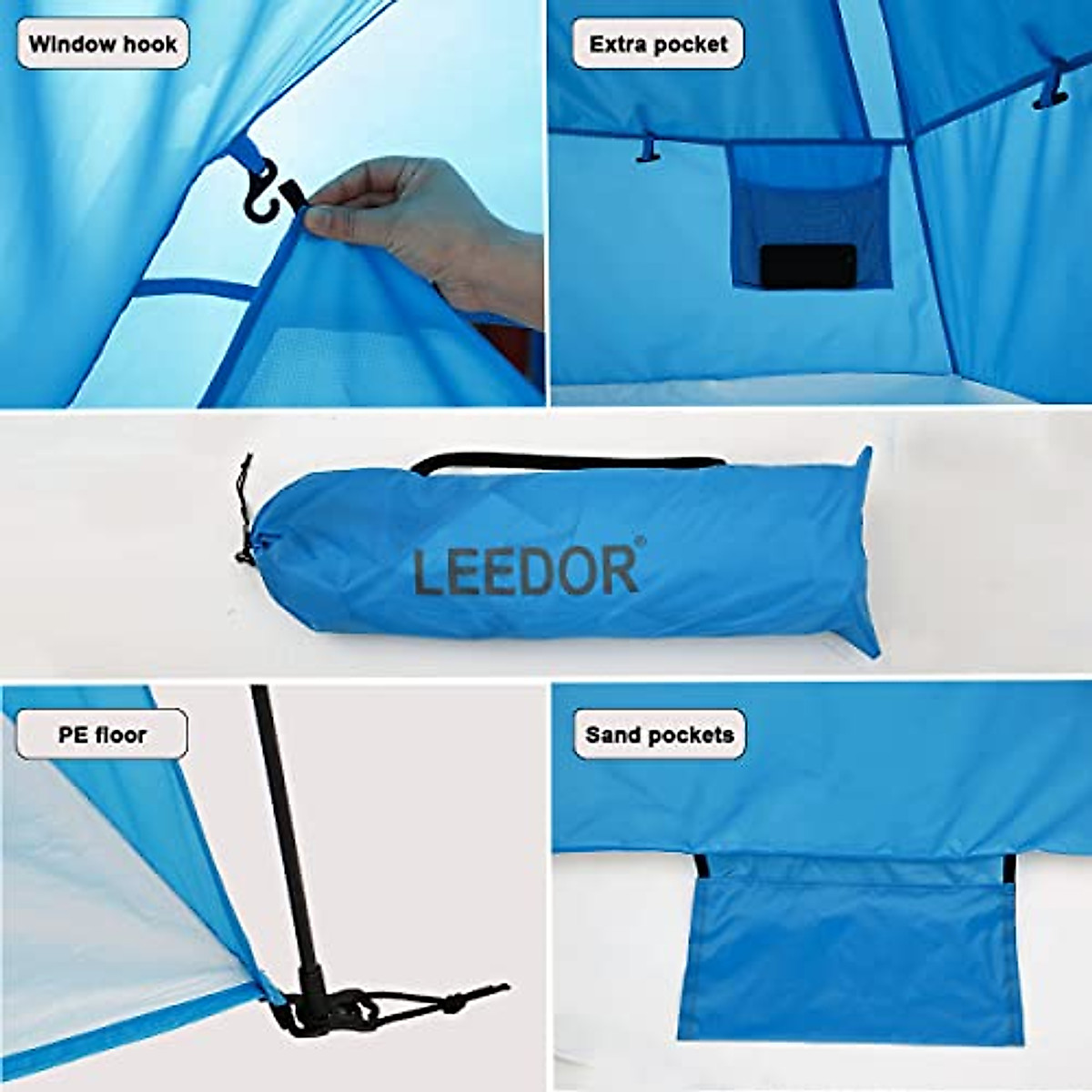Leedor Beach Tent Sun Shelter Instant Beach Umbrella Easy Cabana with UPF 50+ UV Portable Windproof Pop Up Shade for 3 to 4 Person for Family Patent Pending