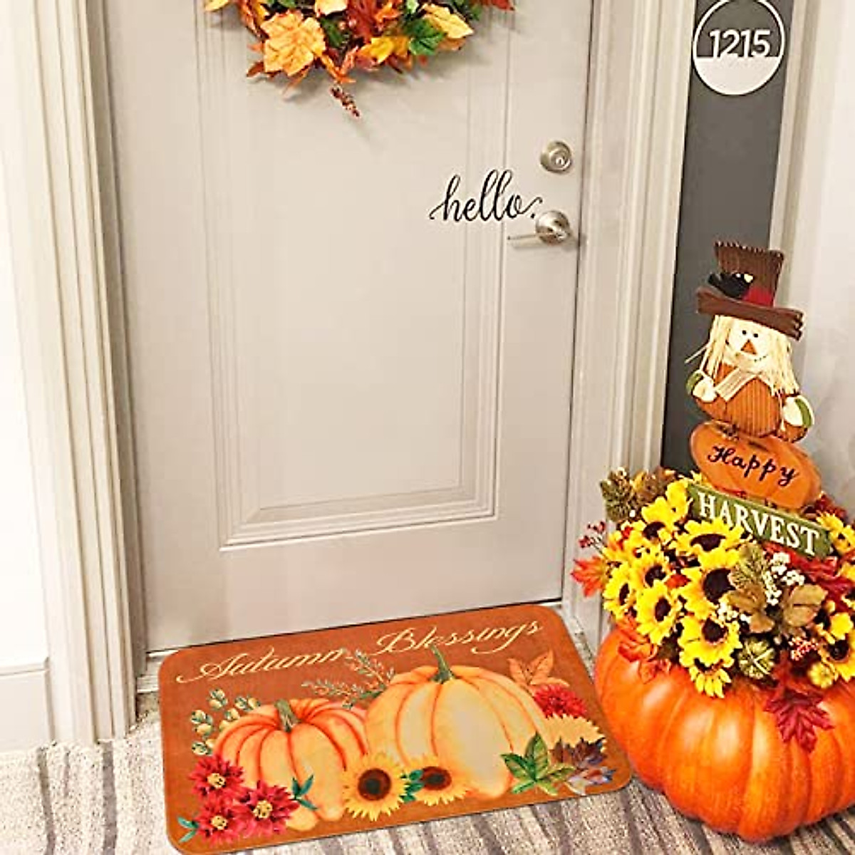 VERTKREA Pumpkin Sunflower Doormat, Autumn Floor Mat 18 × 30 Inches Happy Thanksgiving Mat Indoor for Living Room Bedroom Kitchen Orange