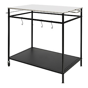 Gagalayong Double-Shelf Movable Outdoor Grill Cart Pizza Oven Stand, Multifunctional Kitchen Food Prep Table with Drawer, Black Solid Steel Dining Worktable on 4 Wheels & Seasoning Tray