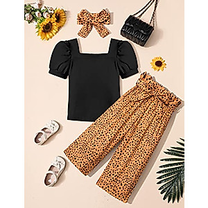 DONWEN Girls Clothes Size 7 8 Kids Clothes Girls Square Neck Short Sleeve Top + dot Wide Leg Pants Spring Summer Girls Outfit Set