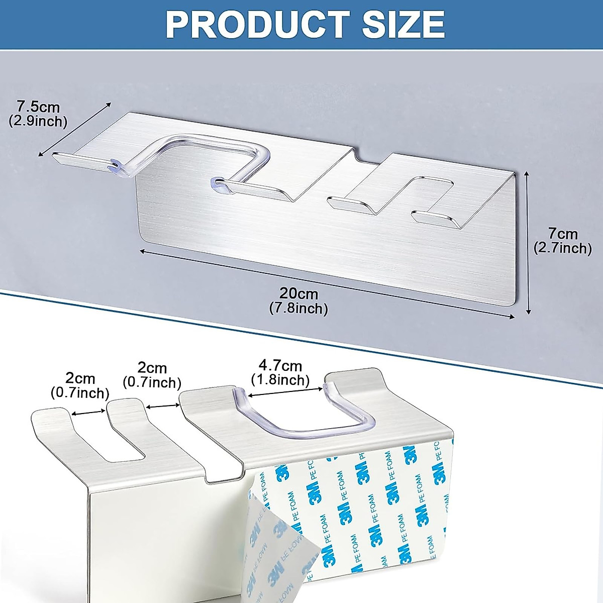 SUS 304 Stainless Steel Hair Dryer Holder Wall Mounted, Self Adhesive Hair Straightener Holder, Universal Blow Dryer Holder with Plug Hooks for Cabinet Bathroom