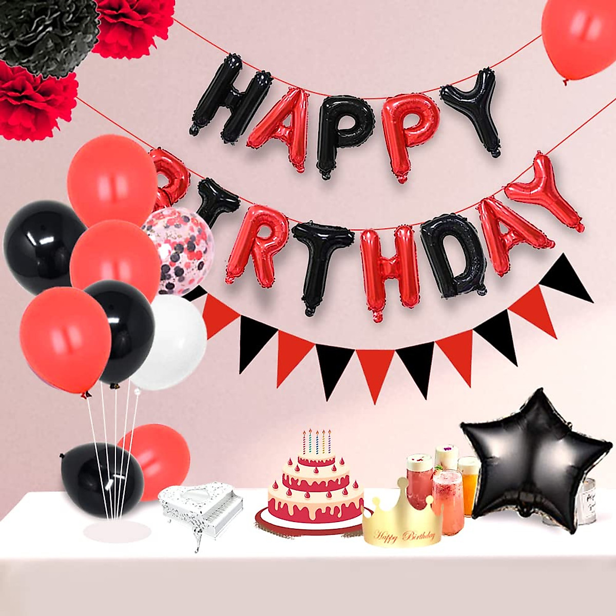 yujiaonly 24th Birthday Party Decorations-Happy Birthday Foil Ballons Banner Red Number 24 Happy Birthday Sash Latex Balloons Perfect for 24 Years Old Party Supplies Balloons Number 24 Red