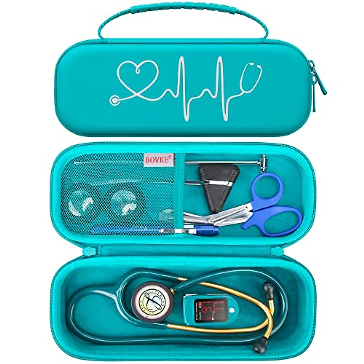 BOVKE Travel Stethoscope Case for 3M Littmann Classic III, Lightweight II S.E, MDF Acoustica Lightweight Stethoscopes, Mesh Pocket for Pen Lights, Medical Scissors and Nurse Accessories, Turquoise