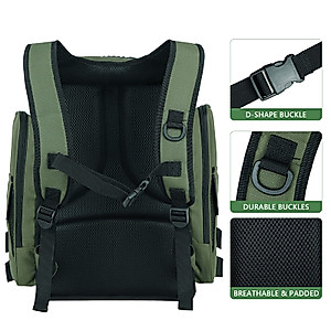 AUMTISC Fishing Tackle Backpack with 4 Tackle Boxes, Rod Holder, Protective Rain Cover, Waterproof Large Fishing Tackle Gear Bag for Fishing, Camping, Hiking (Black, Green, Camouflage)