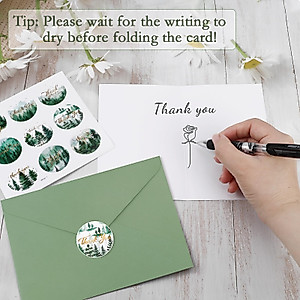 Konsait 24 Sheets Green Forest Thank You Cards with Envelopes, 6 Designs Watercolor Cards Pines Woodland Thank You Cards 4 x 6 in Thank You Cards Thank You Notes for Bridal Shower Wedding Baby Shower