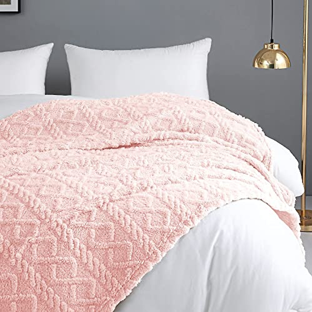 Whale Flotilla Jacquard Fuzzy Fleece Fluffy Throw Blanket for Couch Sofa(50x70 Inch), Velvet Microfiber Throw, Warm and Soft Throw Blanket for All Season, Pink