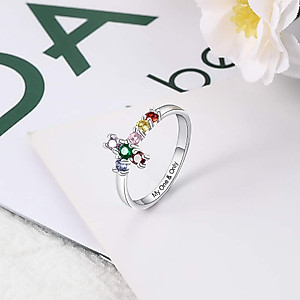 GLAMCARAT Real silver Cross ring with name and 7 birthstones religious christian jewelry for her mothers ring with 7 stones name ring personalized engraved jewelry for her (9)