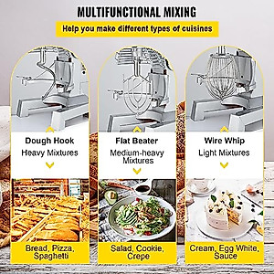 Happybuy 15Qt Commercial Food Mixer with Timing Function， Commercial Mixer 500W Stainless Steel Bowl Heavy Duty Electric Food Mixer Commercial with 3 Speeds Adjustable, Perfect for Bakery Pizzeria
