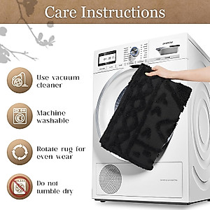 Boho Runner Rug 2'x5' Tufted Cotton Area Rug Accent Beside Rugs Washable Cream Bohemian Long Throw Carpet for Hallway Bedroom Kitchen Laundry Living Room Bathroom Black