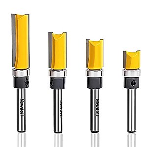 Pattern Flush Trim Router Bit Set, Newdeli Straight Cut Router Bit with a Bearing Prevent Tear-Out, Template Guide Woodworking Milling Cutter Tool
