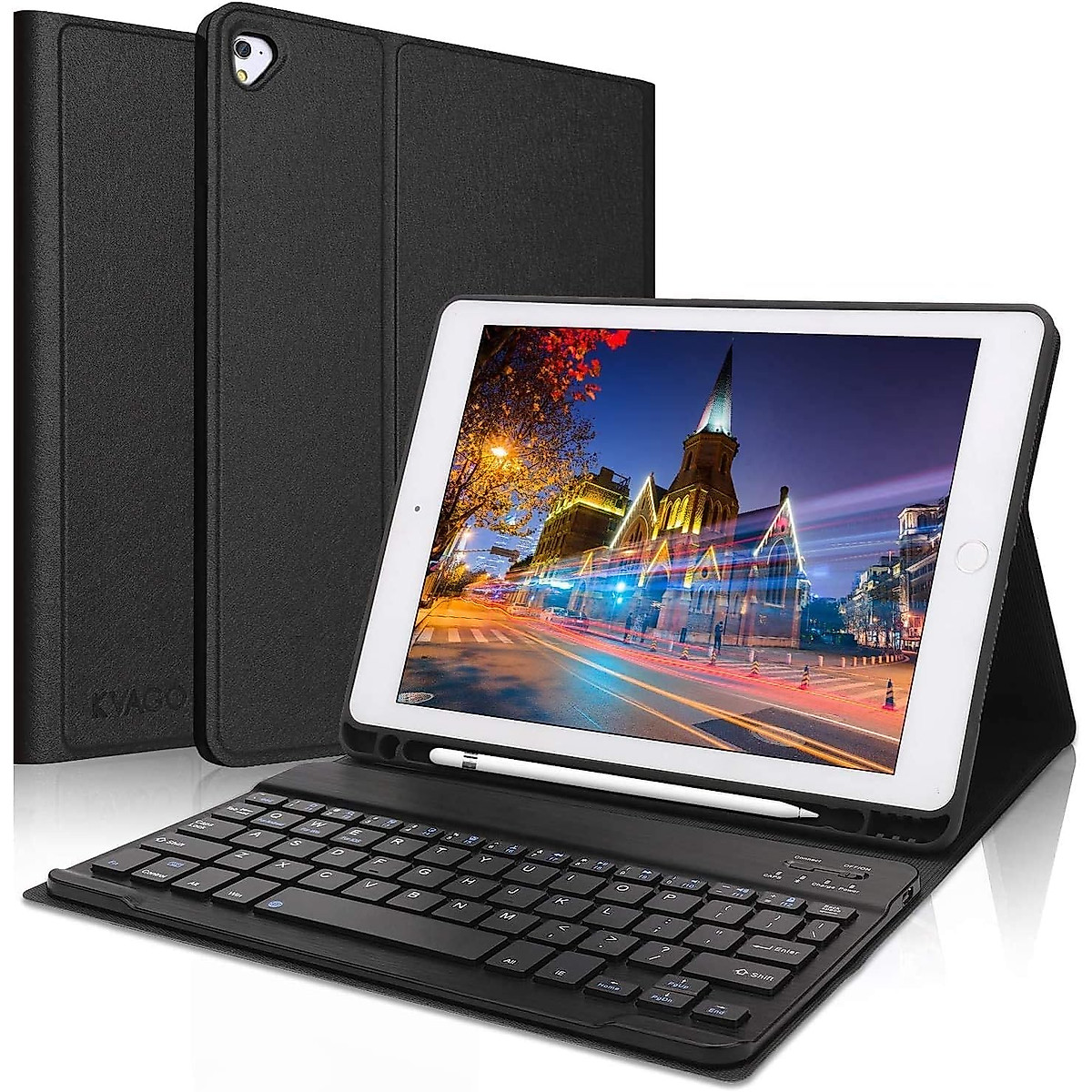 KVAGO iPad Keyboard Case 9.7 inch, Compatible with iPad 6th Generation,iPad 5th Generation, iPad Pro 9.7 inch, iPad Air 2,iPad Air, Protective Folio Cover with Wireless Bluetooth Keyboard -Black