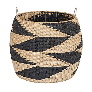 Household Essentials Black and Brown Large Woven Wicker Storage Basket with Handles Decorative