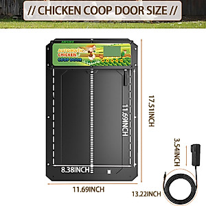 ANSIKE Automatic Chicken Coop Door APP Control Aluminum WiFi Chicken Coop Door Opener with Timer Programmable Light Sensor Poultry Remote Control 4 Power Supply Methods, Built-in Battery Black