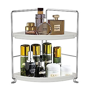 Sekepingo 2-Tier Corner Bathroom Sink Countertop Organizer-Vanity Tray Cosmetic & Makeup Storage-Kitchen Spice Rack Standing Shelf,Perfect Storage Shelf for Bathroom,Bedroom,Kitchen,Vanity,Silver