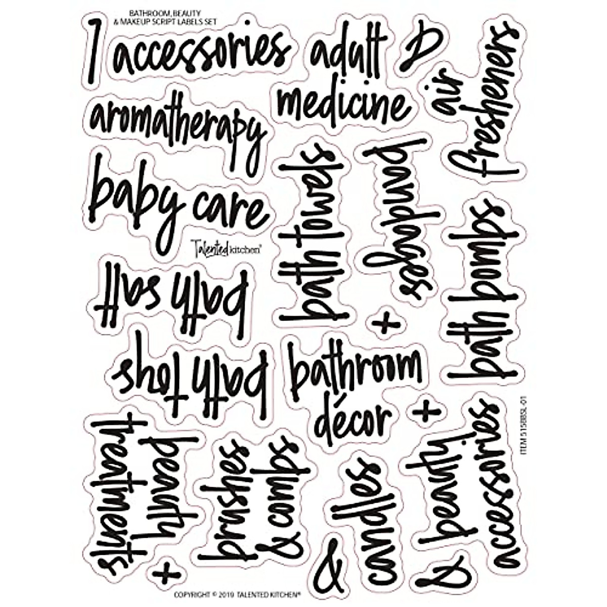 Talented Kitchen 6-Pack Makeup Organizer Premium Quality Acrylic Plastic Containers. Bathroom Beauty Storage Set: 5 Canisters & 107 Printed Labels Organization