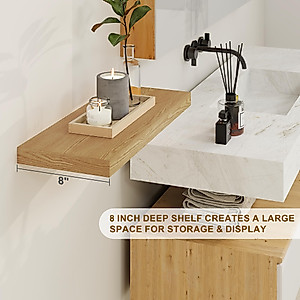 Fun Memories 8" Deep Oak Floating Shelves, Rustic Wood Deep Wall Shelves for Wall Decor & Storage, 24 x 8 Floating Shelf for Living Room, Bathroom, Bedroom, Set of 2