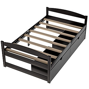 KoiHome Wooden Daybed with 2 Storage Drawers, Twin Size Platform Bed Frame, Daybed Twin for Kids Boy Girls Bedroom,Living Room, Office, No Box Spring Needed, Twin Size Day Beds Sofas in Espresso