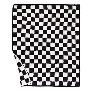 Panku Super Soft Checkered Throw Blanket, Knitted Cozy Warm Checkboard Fleece Blankets for Couch and Sofa, Reversiable Luxury Fluffy Plaid Knit Blanket Throw Black and White 50x60 Inches