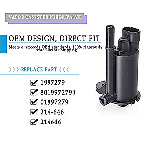 214-646 Vapor Canister Purge Valve 01997279 1997279 For Chevy Silverado Tahoe GMC Sierra Yukon Cadillac Pontiac Escalade 1999 2000 2001 2002 2003 2004 Replaces GM Solenoid Canister