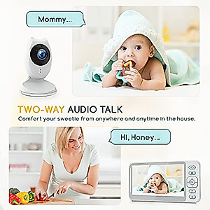 Video Baby Monitor with Camera and Audio, 4.3 inch Baby Monitor with Night Vision, 2-Way Audio Talk, Temperature Sensor, VOX Mode, 8 Lullabies, Long Range and High Capacity Battery, Ideal for New Moms