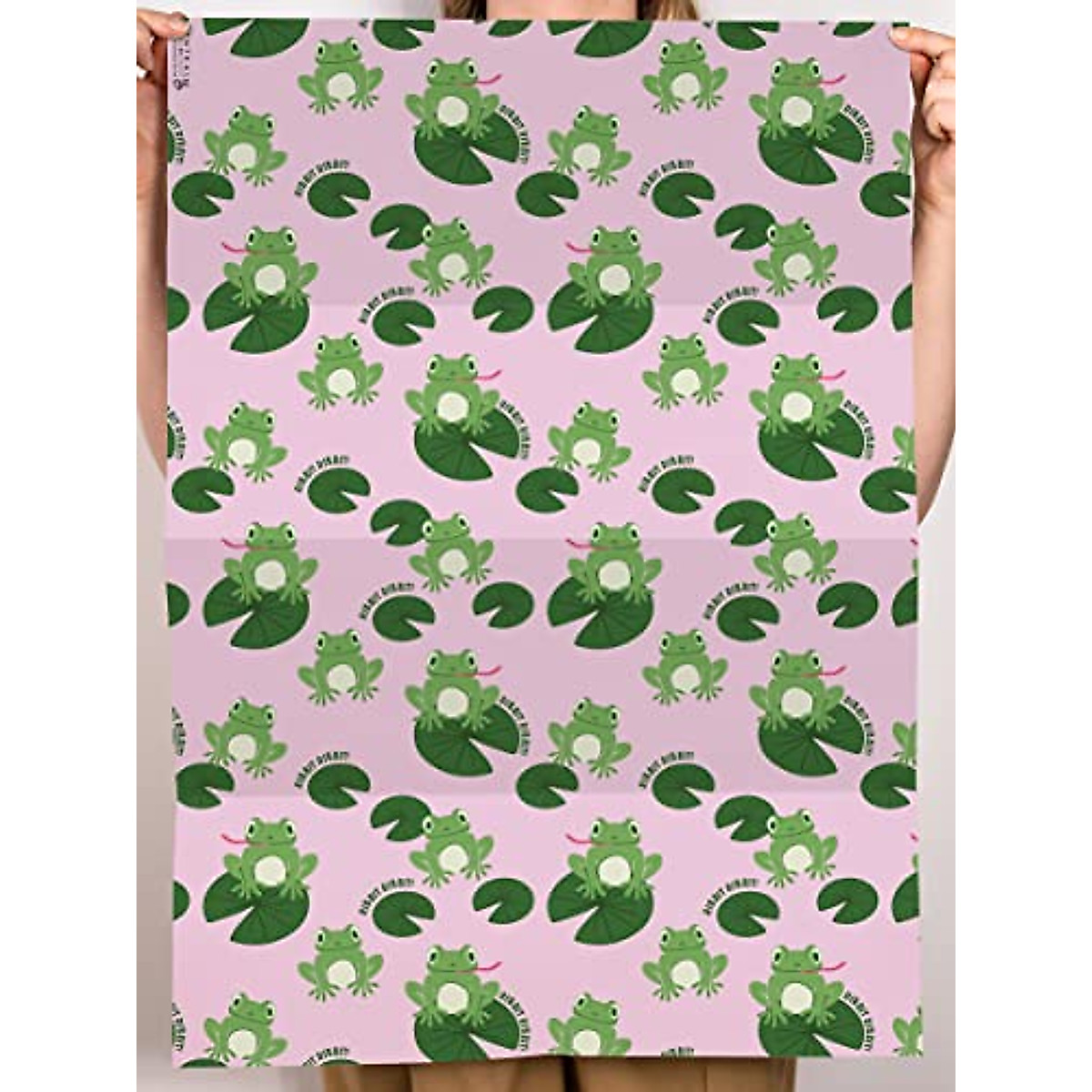 CENTRAL 23 All Occasion Wrapping Paper - 6 Sheets Pink and Green Gift Wrap - Cute Frogs - Vegan Ink - For Birthday, Christmas, Baby Shower - For Boys Girls Kids - Comes With Fun Stickers