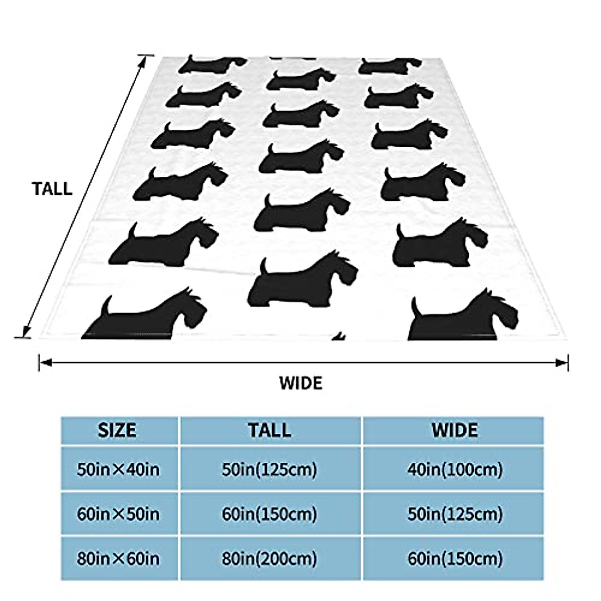 Annalice Scottish Terrier Silhouette Black Scottie Dog Flannel Fleece Blanket Ultra-Soft Fluffy Warm Throw Blanket for Couch Bed All Seasons Suitable for Women, Men, Black Scottie Dog, 80x60 Inches