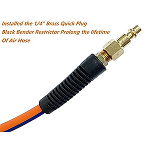 SANFU Hybrid PVC/Rubber 3/8”ID x 100ft, 300PSI Durable, Lightweight, Air Compressor Hose with 1/4” Industrial Brass Coupler and Plug, Bend Restrictors, Orange(100’)