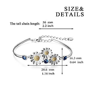 YAFEINI Daisy Bracelet 925 Sterling Silver Daisy Flower Bangle Bracelets for Women Jewelry Gifts