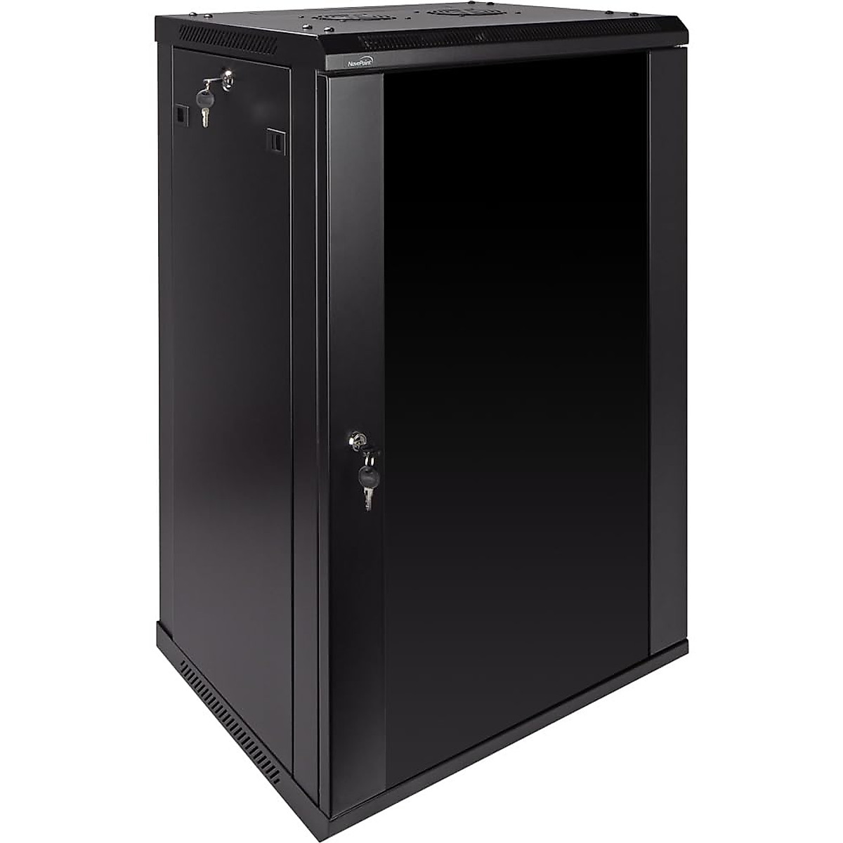 NavePoint 18U Server Rack Enclosure - 17.7” Deep, 18U Wall Mount Network Cabinet with Locking Glass Door for 19” IT Equipment, 18U Network Rack with 2 Fans, Removable Side Panels, Black
