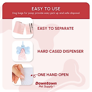 Downtown Pet Supply Scented Poop Bags for Dogs with Dispenser, 500 Count - Leak-Proof Dog Waste Bags and Bone-Shaped Dog Poop Bags Holder for Leash - Lavender Scented, 12.5" x 8.5"