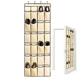 24 Pockets Over the Door Shoe Organizer Hanging Shoe Rack Large Fabric Pocket for Closet Accessory Storage, Hanging Shoe Hanger Organizer with 4 Hooks(Beige)