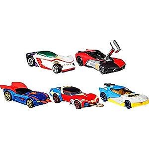 Hot Wheels Dc Toy Character Car 5-Pack in 1:64 Scale: Superman, Batman, Wonder Woman, the Joker Gt & Harley Quinn