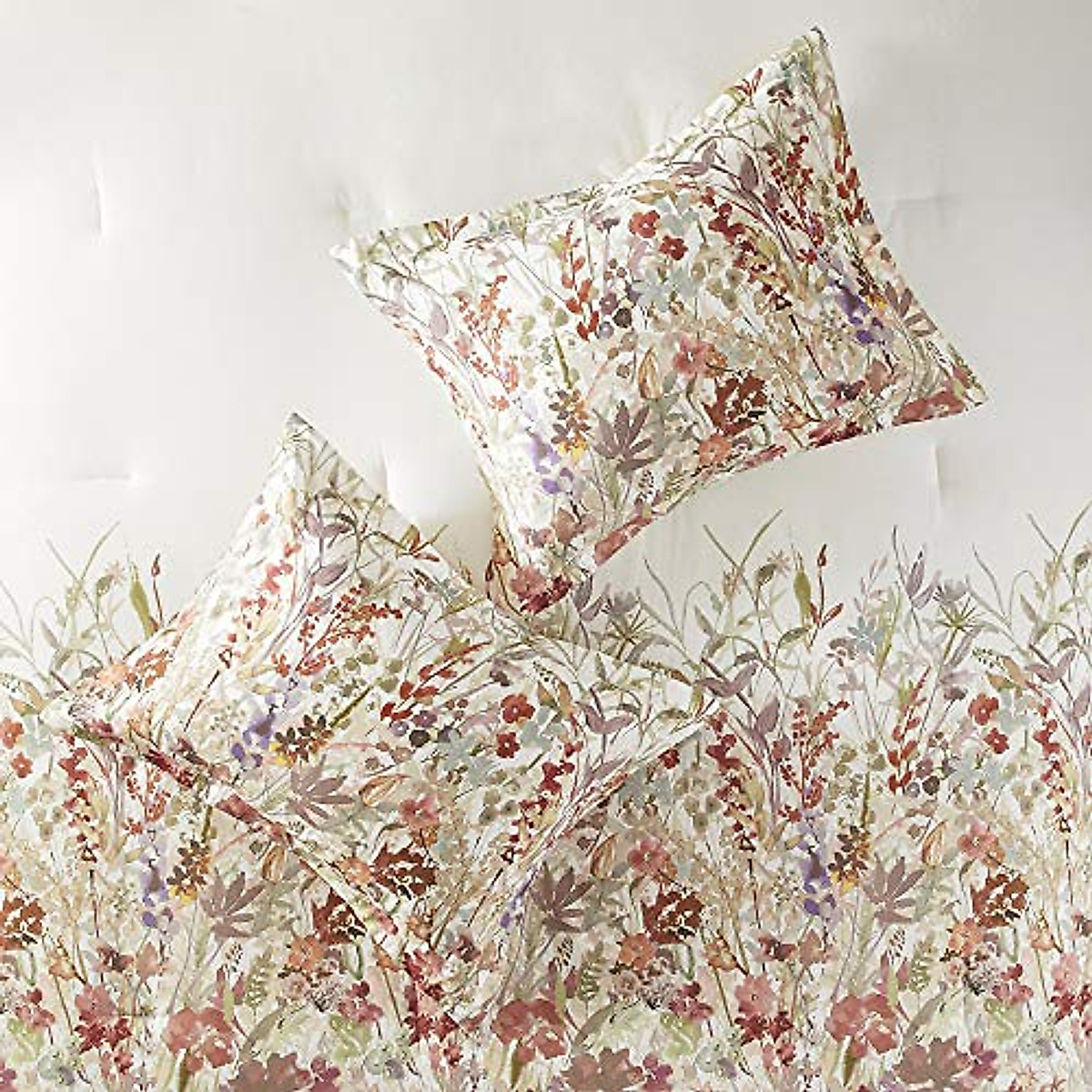 Madison Park 100% Cotton Comforter Set - Feminine Design Colorful Floral Print, All Season Down Alternative Bedding Layer and Matching Shams, King (104 in x 92 in), Mariana, Multi 7 Piece