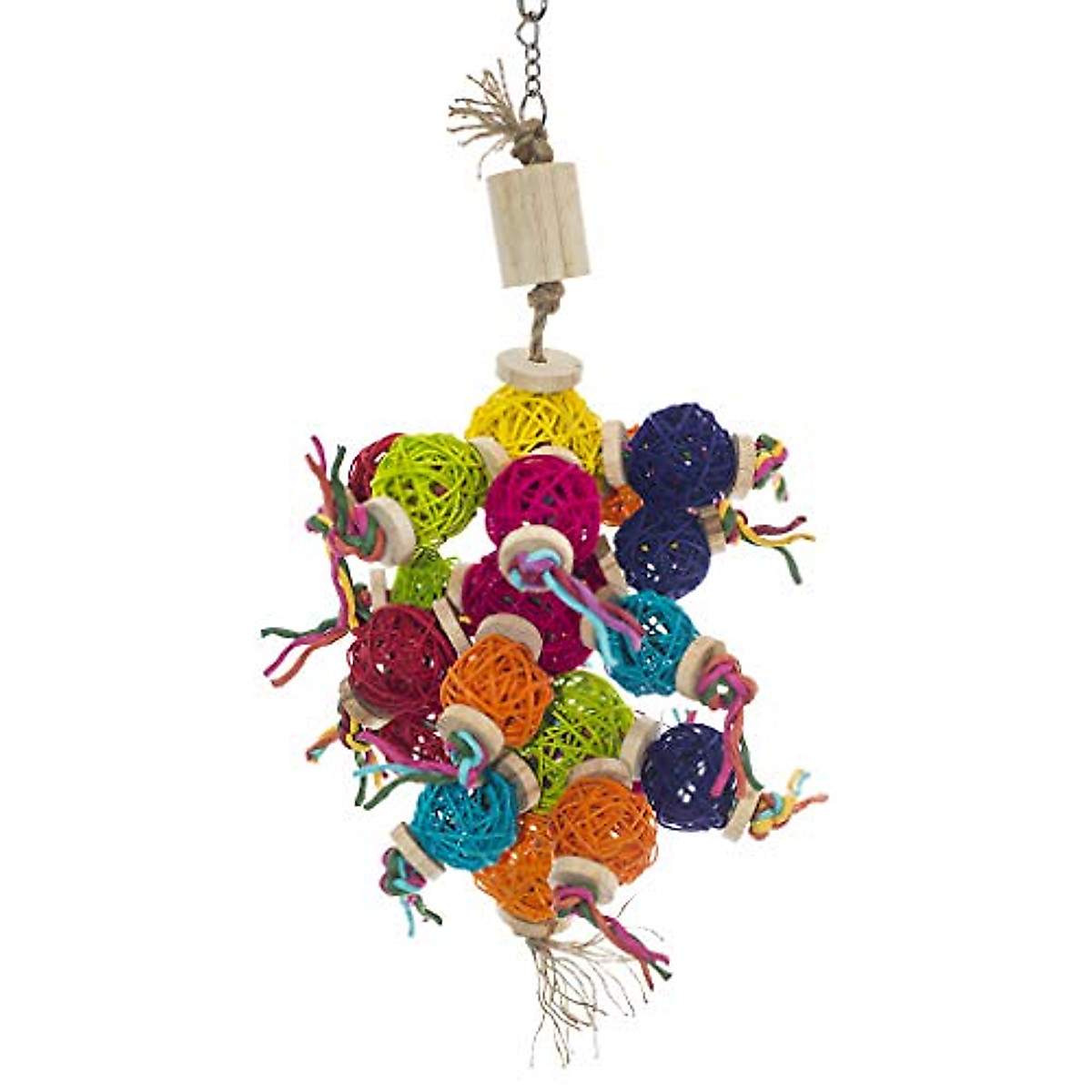 Birds LOVE Natural Foraging Bird Cage Toy Colorful w Vine Balls Wood Paper Rope Lots of Fun to Chew for Large Birds Macaws Cockatoos